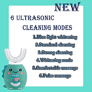 DORCAS U Shaped Toothbrush Kids Electric Toothbrushes, 6 Ultrasonic Cleaning Modes, IPX7 Waterproof, 59S Smart Reminder Toddler Toothbrush(Green Dinosaur, Ages 2-7)