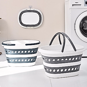 Compact 4.2 Gallon (16L) Collapsible Laundry Basket - Small Size with Handle - Foldable Pop-up Storage Container - Space-Saving Portable Hamper for Sorting Clothes(1,Gray)