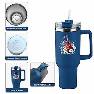 LB LEOBON 40 ounce insulated cup with handle, double-layer vacuum stainless steel material, equipped with straw, can keep warm or maintain cold drinks Daisy Guitar Fragrant taro purple