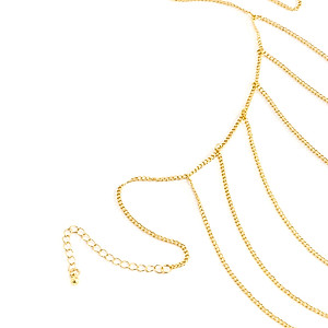 Simple Metal Shoulder Chain Necklace Multi Layer Shoulder Chain Summer Tassel Arm Chain Statement Bridal Wedding Body Chain Jewelry for Women (Gold)