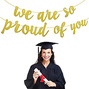 Graduation Party Decorations, We are So Proud of You, 2021 Graduation Banner, Gold Glitter Graduation Garland, No DIY Required