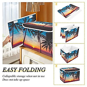 CaTaKu Sea Sunset Tropical Storage Bins with Lids and Handles, Fabric Large Storage Container Cube Basket with Lid Decorative Storage Boxes for Organizing Clothes