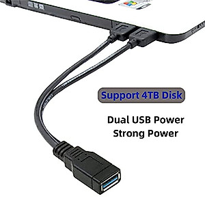 cablecc Black USB 3.0 Female to Dual USB Male Extra Power Data Y Extension Cable for 2.5" Mobile Hard Disk