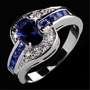 NXDA Vintage Rings for Women Simulation Diamond Ring Oval Shape Birthstone Gemstone Triquetra Knot Ring Birthstone Promise Ring Cocktail Rings Round Cut Band Ring for Women (Blue, 8)