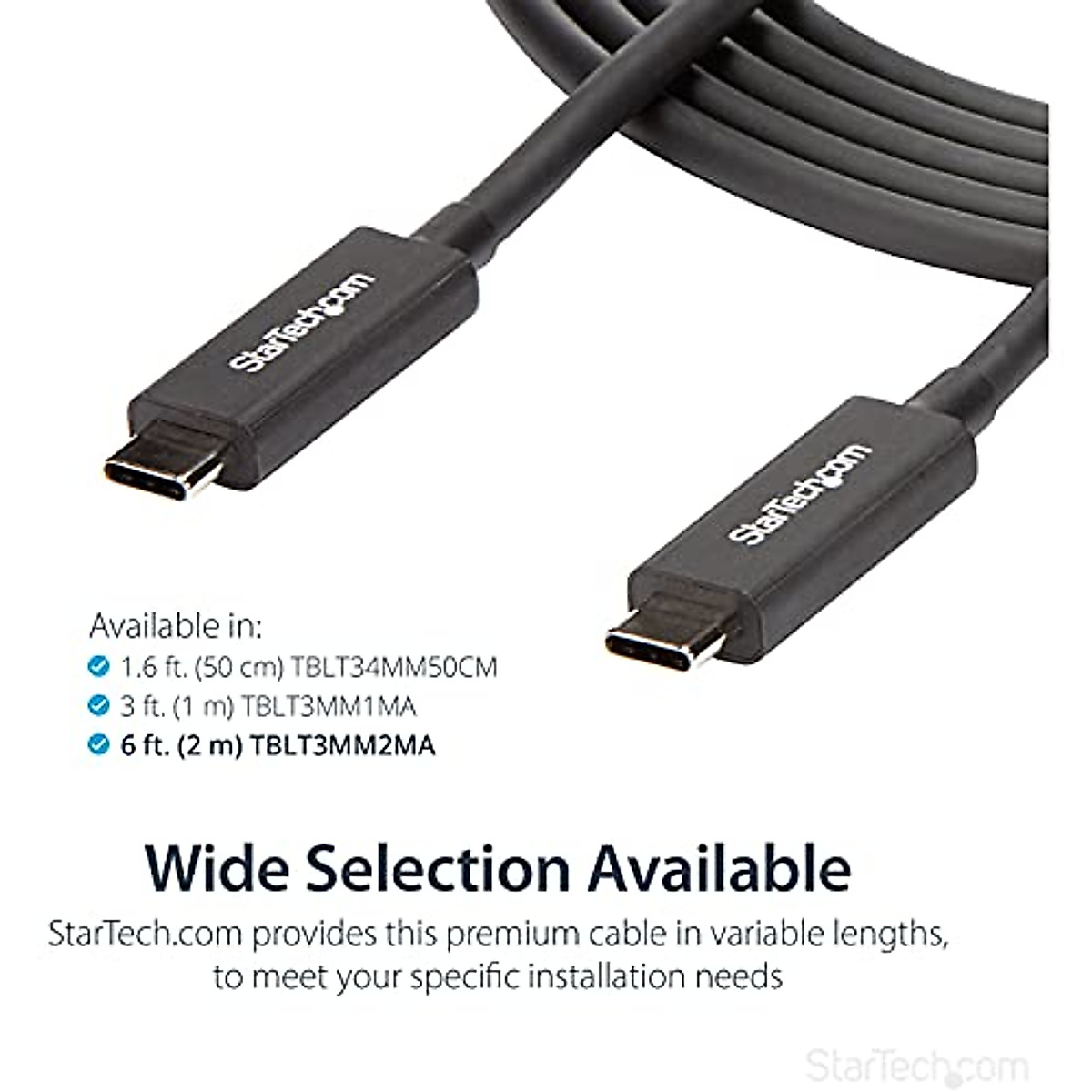 StarTech.com Thunderbolt 3 Cable - 6 ft / 2m - 4K 60Hz - 40Gbps - USB C to USB C Cable - Thunderbolt 3 USB Type C Charger (TBLT3MM2MA)