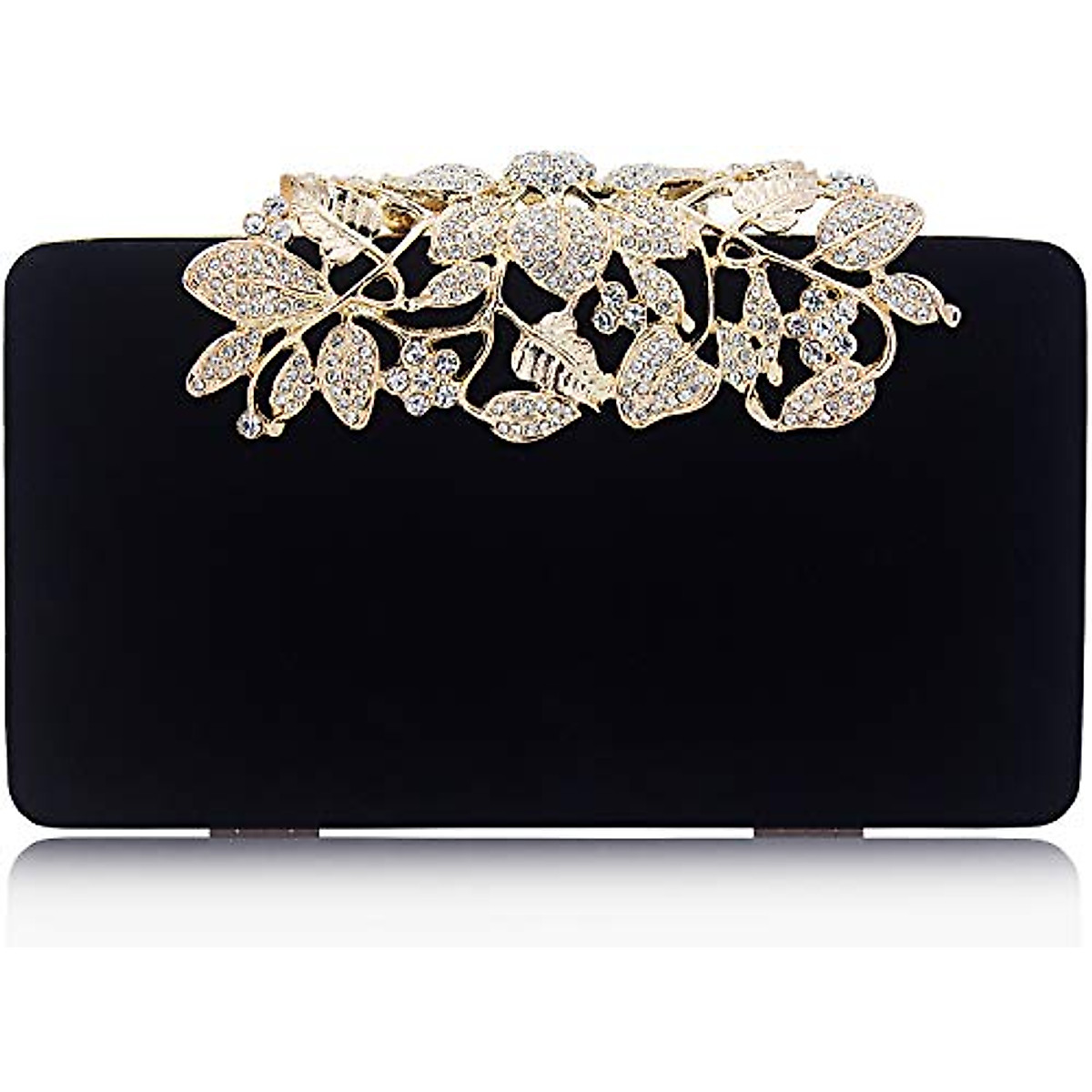 Dexmay Velvet Women Clutch Evening Bag with Rhinestone Crystal Flower Clasp Formal Purse for Party Black