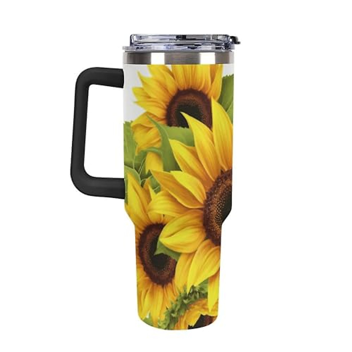 Sunflower 40 Oz Water Bottle, Stainless Steel Tumbler with Handle And Straw, Extra Large Insulated Tumbler, Flip Straw Tumblers for Sports, Work, Car, Travel And Weekends