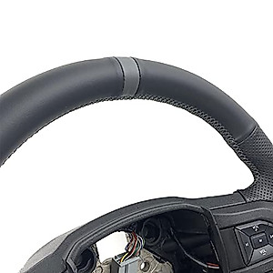 Black Side Perforated Leather Grey Marker Steering Wheel Protector Cover Hand-Stitch on Wrap Fit for Ford F-150 F250 King Ranch/Lariat/XL/XLT/Limited/Platinum/Police Responder 2015-2020