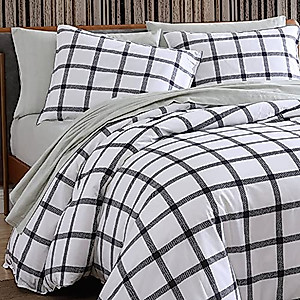 Eddie Bauer - King Duvet Cover Set, Soft Cotton Bedding with Matching Shams, Modern Plaid Home Decor (Bunkhouse Charcoal, King)