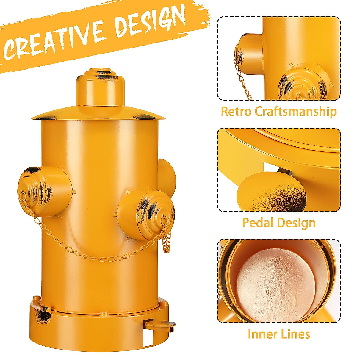 Hoolerry Fire Hydrant Trash Can Retro Creative Garbage Can with Inner Bucket Large Capacity Wrought Iron Pedal Trash Can Indoor Outdoor Waste Bins for Park Garden Kitchen Garbage (Yellow, Medium)