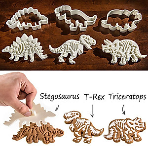 Jurassic Dinosaur Cookie Cutters and Skeleton Stampers T-Rex Stegosaurus Triceratops Fossil Cookie Cutters Set (Pack of 6)