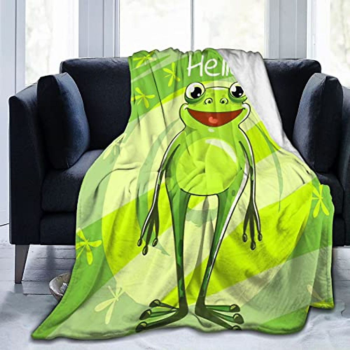 Funny Green Frog Throw Blanket Cartoon Cute Frog Print Blanket Gifts for Frog Lovers Kids Adults Super Soft Cozy Fleece Warm Lightweight Plush Blanket Decor for Living Room Couch Bed Dorm 40''X50''