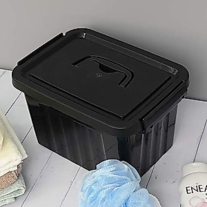 Qqbine 6 Quart Black Plastic Storage Latching Box Bin with Handles, 6 Packs