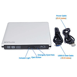 USB 3.0 Portable External 6X Blu-ray Burner Optical Drive, for Samsung Notebook 9 Pro S 7 5 10 Spin Series XE500C13 ATIV Book 9 15 2019 Ultrabook Laptop, 3-D Blue ray DVD Players, 8X DVD+-R DL Writer