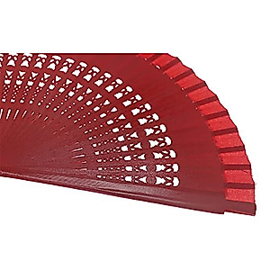 Spanish Folding Fan,Retro Doubled-Side Hollow Out Wooden Fabric Hand Fan,for Women Performance,Dance and Gift (Red)