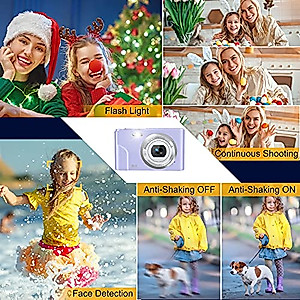 Zostuic Digital Camera 36 Mega Pixels Small Camera 1080P Vlogging Camera Portable Camera with 16X Digital Zoom, 2 Batteries Kids Camera for Students, Teens(Purple)