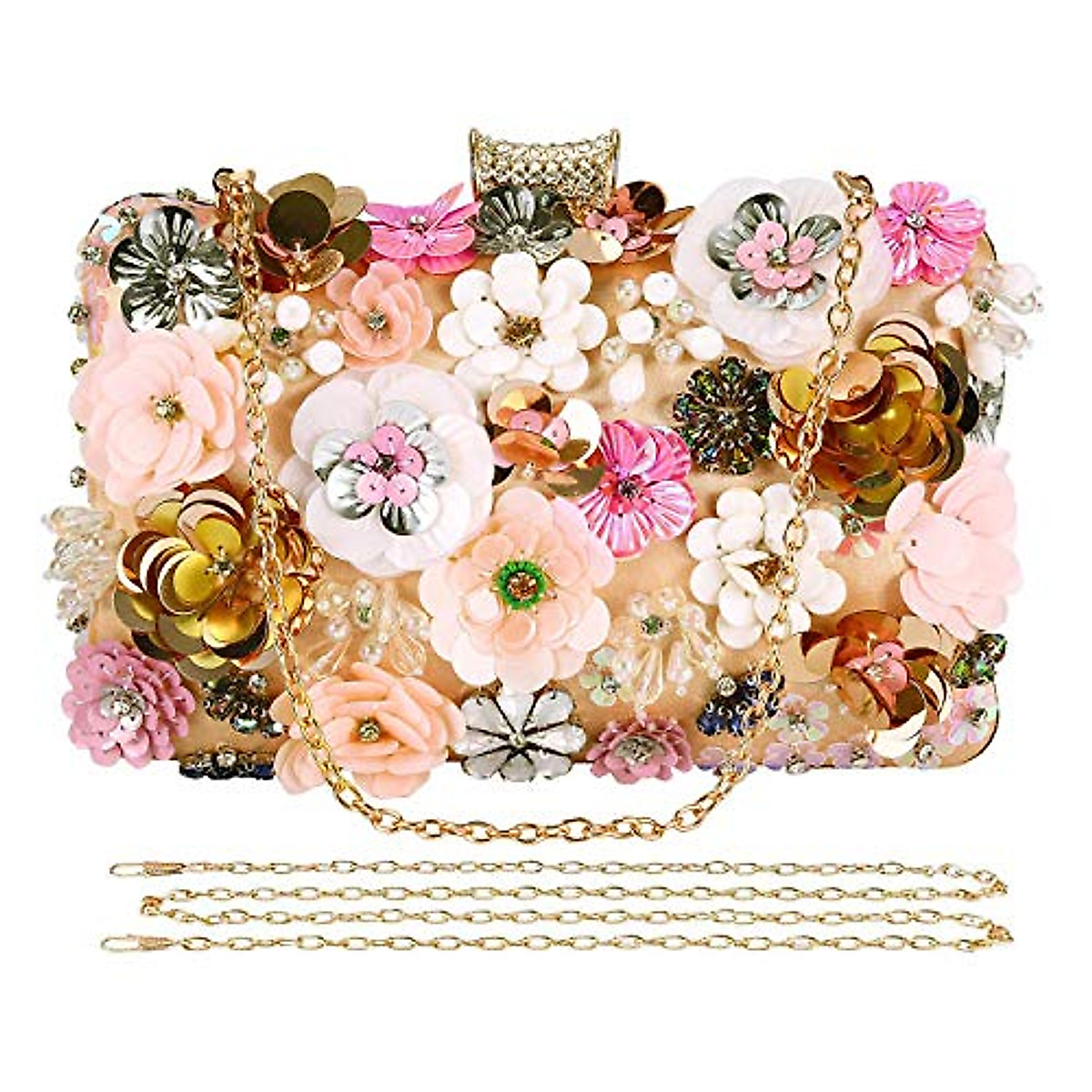 Selighting Colorful Floral Clutch Evening Bags for Women Formal Beaded Bridal Wedding Purse Prom Cocktail Party Handbags Champagne