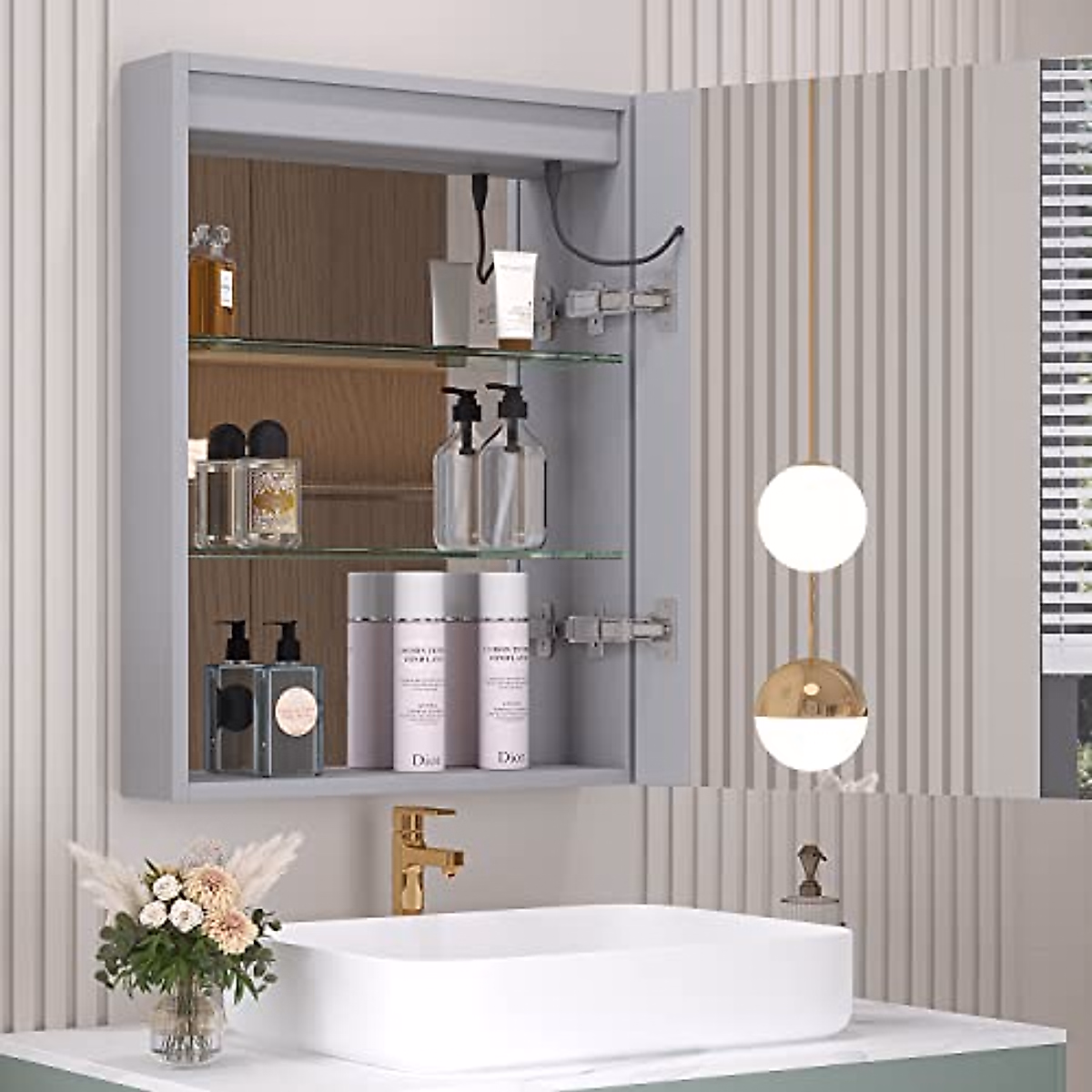 MIRPLUS 26x20 inch Bathroom Medicine Cabinet with LED Mirror, Anti-Fog, Waterproof, 6000K Single Door Lighted Bathroom Cabinet with Touch Swich, Recessed or Surface Mount (Right Door)