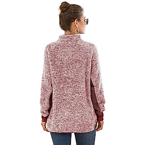 VIISHOW Women Long Sleeves Color-block Asymmetrical Paneled Long Sleeve Sweatshirt Pocket Sherpa Fleece Pullover Coat Jujube Red XX-Large