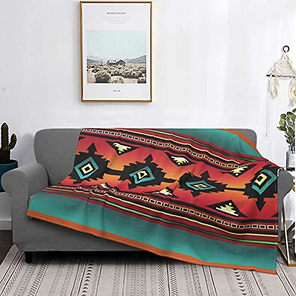 Throws Blanket Retro Blanket with Canyon Navajo - Winter Soft Flannel Bed Blankets Warm Lightweight Fleece Blankets for Couch Bed Sofa,60x50 Inches