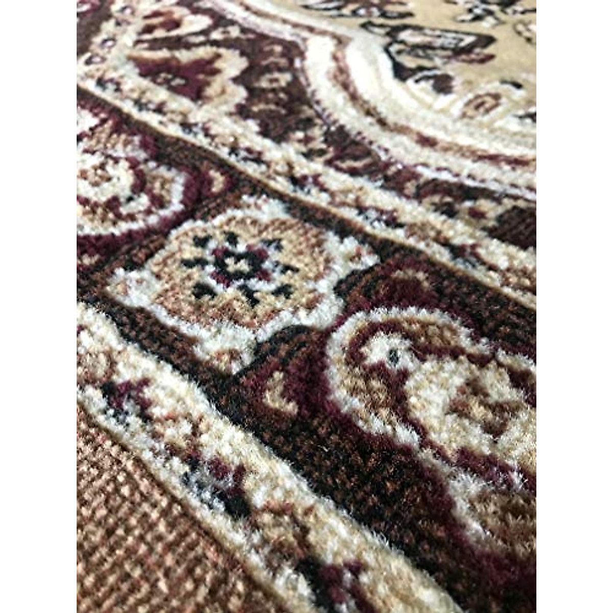 Traditional Octagon Persian Rug Beige Brown Burgundy & Black Design 520 (4 Feet X 4 Feet)