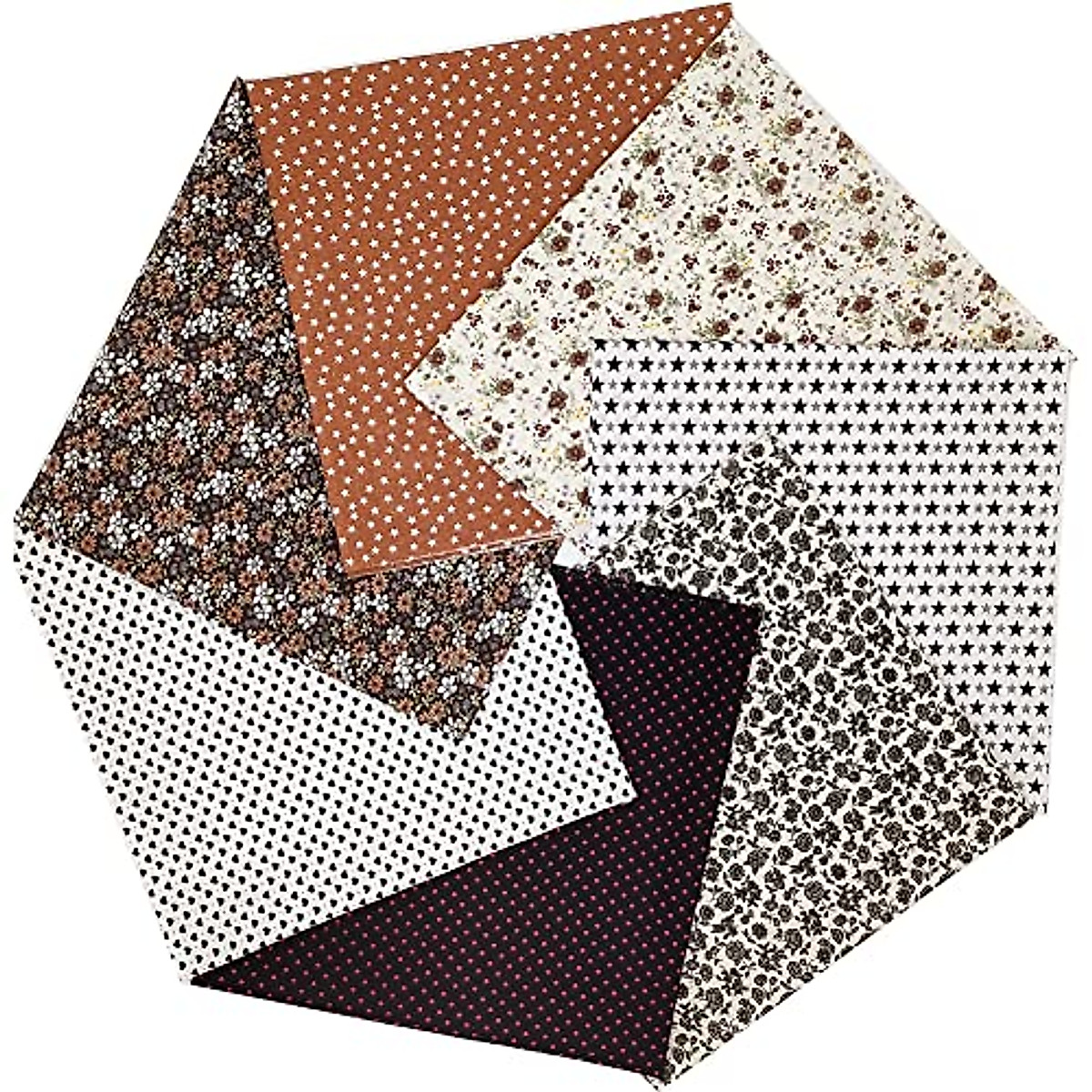 CJINZHI Fat Quarters Fabric Bundles, 14pcs 19.69x19.69inches(50x50cm) Cotton Fabric Quilting Squares lot Precut Patchwork Quarter Sheets for Sewing Patterns Bundle, Black Brown Floral