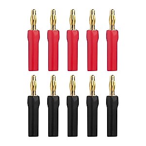 VCELINK 4mm Speaker Banana Plugs-Open Screw Type, Insulated 24K Gold Plated Speaker Wire Banana Plugs Connectors (5 pair/10 pcs)
