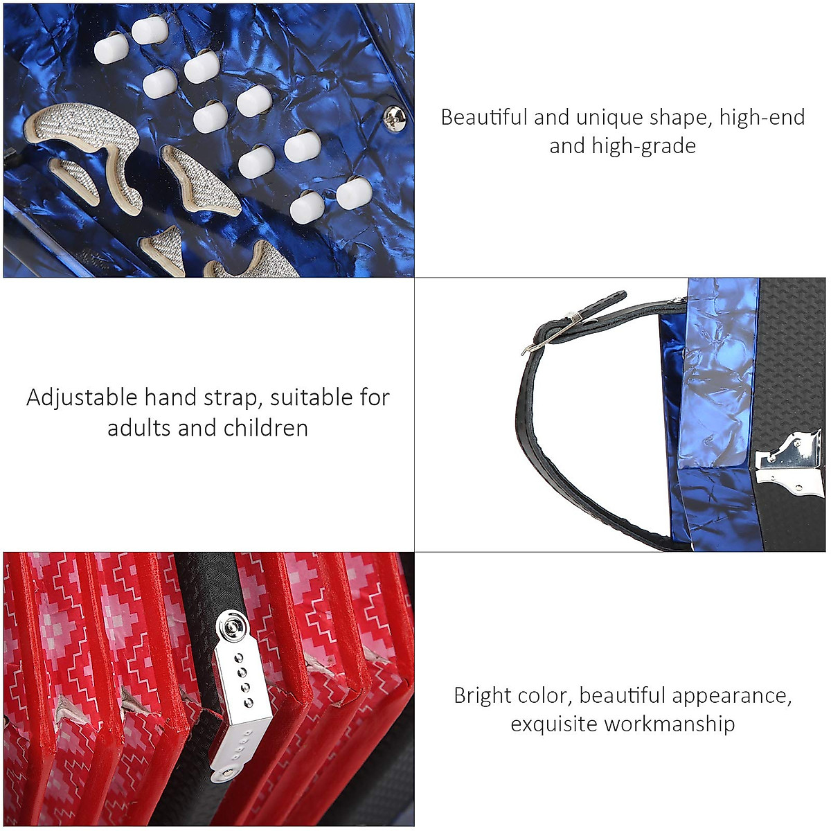 Concertina Accordion Portable 20 Keys 40 Tones Professional Musical Instrument Hand Piano Accordion for Adults Students Beginners with Carrying Bag 18 x 17 x 17cm / 7.1 x 6.7 x 6.7in (Royal Blue)