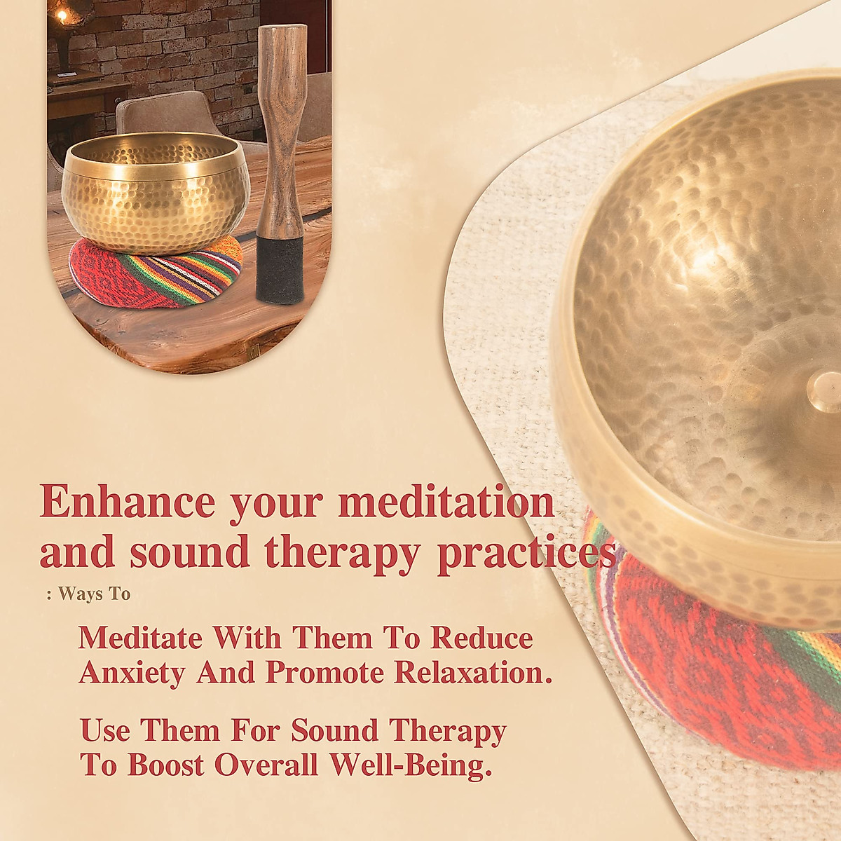 Karma Crafter Tibetan Singing Bowl Set - 4” inch Lingam Sound Bowl Meditation Set - Meditation Bowl with Cushion and Mallet - Cuencos Tibetanos for Sound Bath and Healing