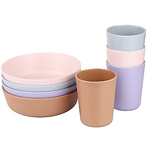 Kids Bamboo Bowls and Cup Set - 8 Piece Kids Bowls and Bamboo Cups for Kids - Bowls for Kids - Dishwasher Safe, Eco-Friendly