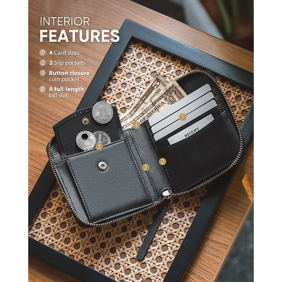 Vulkitty Women Leather Wallet RFID Blocking Bifold Slim Coin Purse Credit Card Holder with Zipper Pocket Case