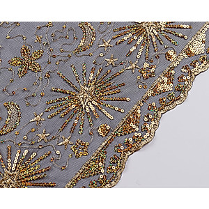 L'VOW Women's Glittering 1920s Scarf Mesh Sequin Wedding Cape Fringed Evening Shawl Wrap(S4-Black&Gold)