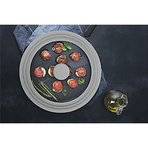 TOPULORS Universal Lid for Pots, Pans and Skillets, Tempered Glass with Silicone Rim Fits All 9 to 11 Inch Diameter Cookware, Frying Pan Cover, Replacement Lid, Dishwasher Safe, Grey