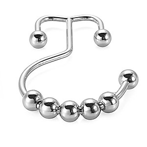 Amazer Shower Curtain Hooks Rings, Rust-Resistant Stainless Steel Double Shower Curtain Hooks, Shower Hooks for Shower Curtain and Liner Bathroom, Set of 12, Chrome