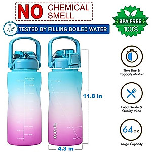 TANANA 64oz Half Gallon Water Bottle With Sleeve, No Chemical Smell, No Leaking, Tritan/BPA Free 1/2 gallon water jug with Time Marker/Straw/Handle for Women/Men to Use in the Gym