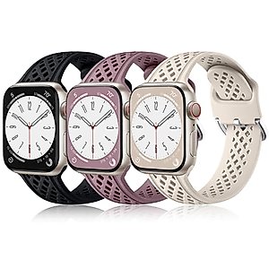 Getino Compatible with Apple Watch Bands 40mm for Women Men, Stylish Breathable Sport Replacement Band 38mm 41mm 44mm 45mm 42mm Soft Silicone Strap for iWatch SE Series 9 8 7 6 5 4 3 2 1 Ultra, 3 Pack