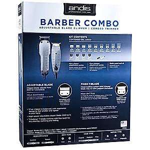 Andis Barber Combo-Powerful High-speed adjustable clipper blade & T-Outliner T-blade trimmer with fine teeth for dry shaving, outlining and fading Bundled with KEPSE Neck Duster