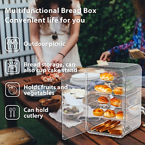 JILLMO Pastry Display Case, Bakery Display Case, Bread Box Plastic, Bread Keeper Storage Container Airtight, Four-Ply Adjustable Height Bread Boxes for Kitchen Counter