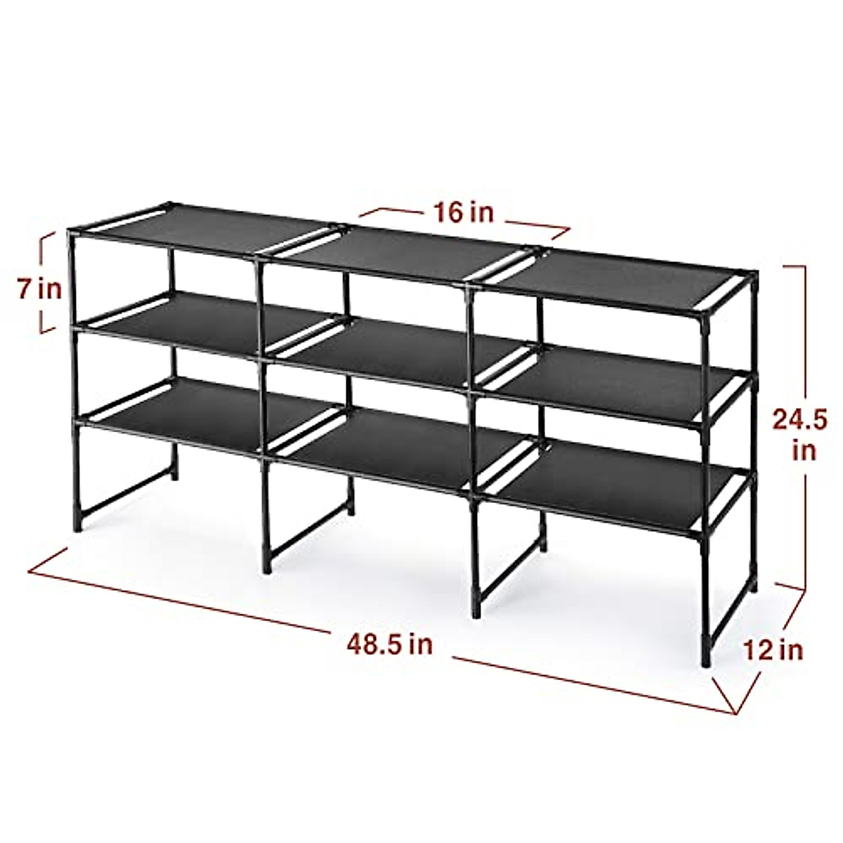 HOUSE AGAIN 4 Tier Long Shoe Rack for Closet, Shoe Shelf 24-Pairs Wide Non-Woven Cloth Max Weight 100LBS, Storage Organize for Floor, Bedroom, Entryways, Garages, Dorm, Apartments, Black
