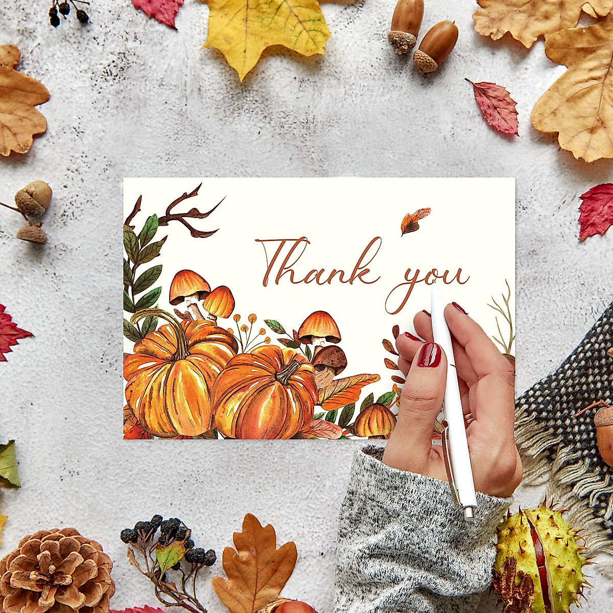 Whaline 24 Pack Fall Thank You Cards Autumn Mushroom Pumpkin Leaves Greeting Cards with Envelopes Stickers Vintage Blank Note Cards for Thanksgiving Harvest, 4 x 6 Inch