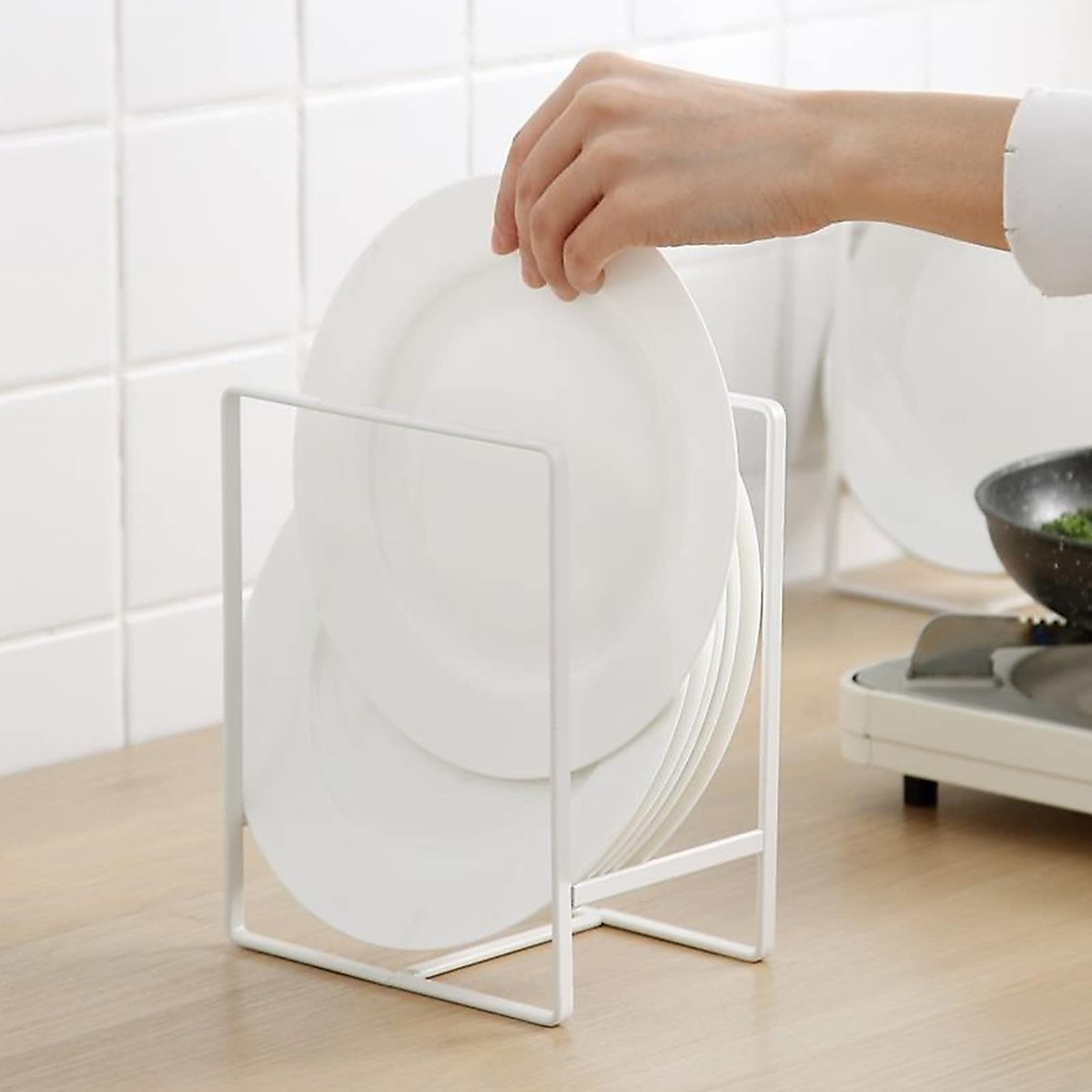 ZOOFOX 3 Pack Plate Holder Organizer, Upright Metal Dish Storage Stand, Dying Display Rack for Kitchen Cabinet, Counter and Cupboard ( Small and Large, White )