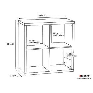 ClosetMaid 4 Cube Storage Shelf Organizer Bookshelf with Back Panel, Easy Assembly, Wood, White Finish