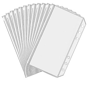 Antner 12pcs A6 Size Binder Pockets 6 Holes Budget Cash Envelopes for Budgeting, Clear Zipper Folders Loose Leaf Bags for 6-Ring Budget Binder, Waterproof PVC Document Pouch Filing Bags