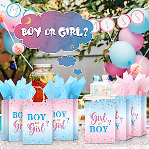 16 Set Gender Reveal Party Gift Bags with Tissue Paper Baby Shower Party Gift Bags, Pink Blue Treat Candy Bags Gender Reveal Paper Bags with Handles