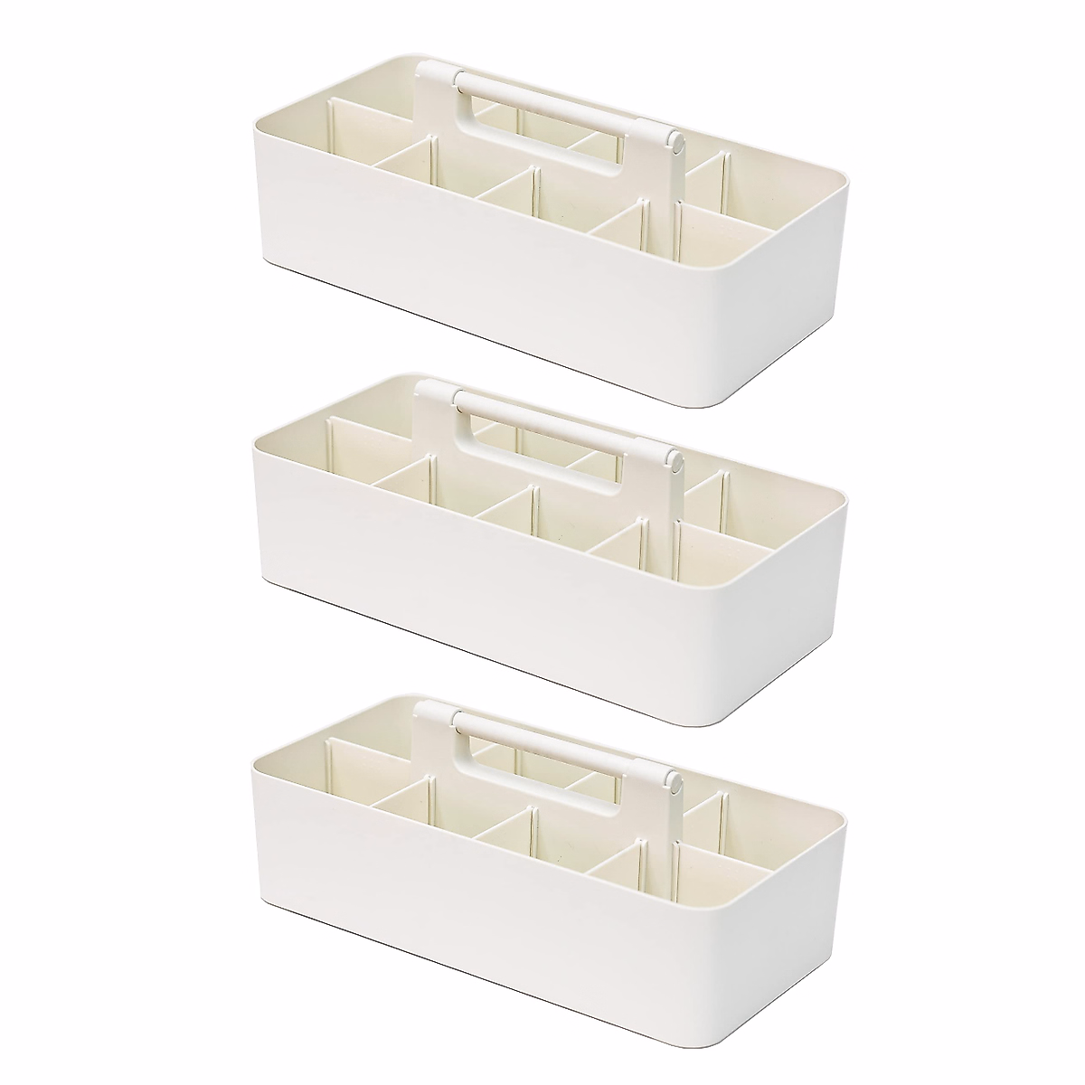 Enjoy Organizer -Large Portable Caddy, DIY Dividers, 8 Compartments, Bathroom Organizer,Portable Basket with Handle Storage Organizer Modern Made in USA (3 PACK, Ivory)