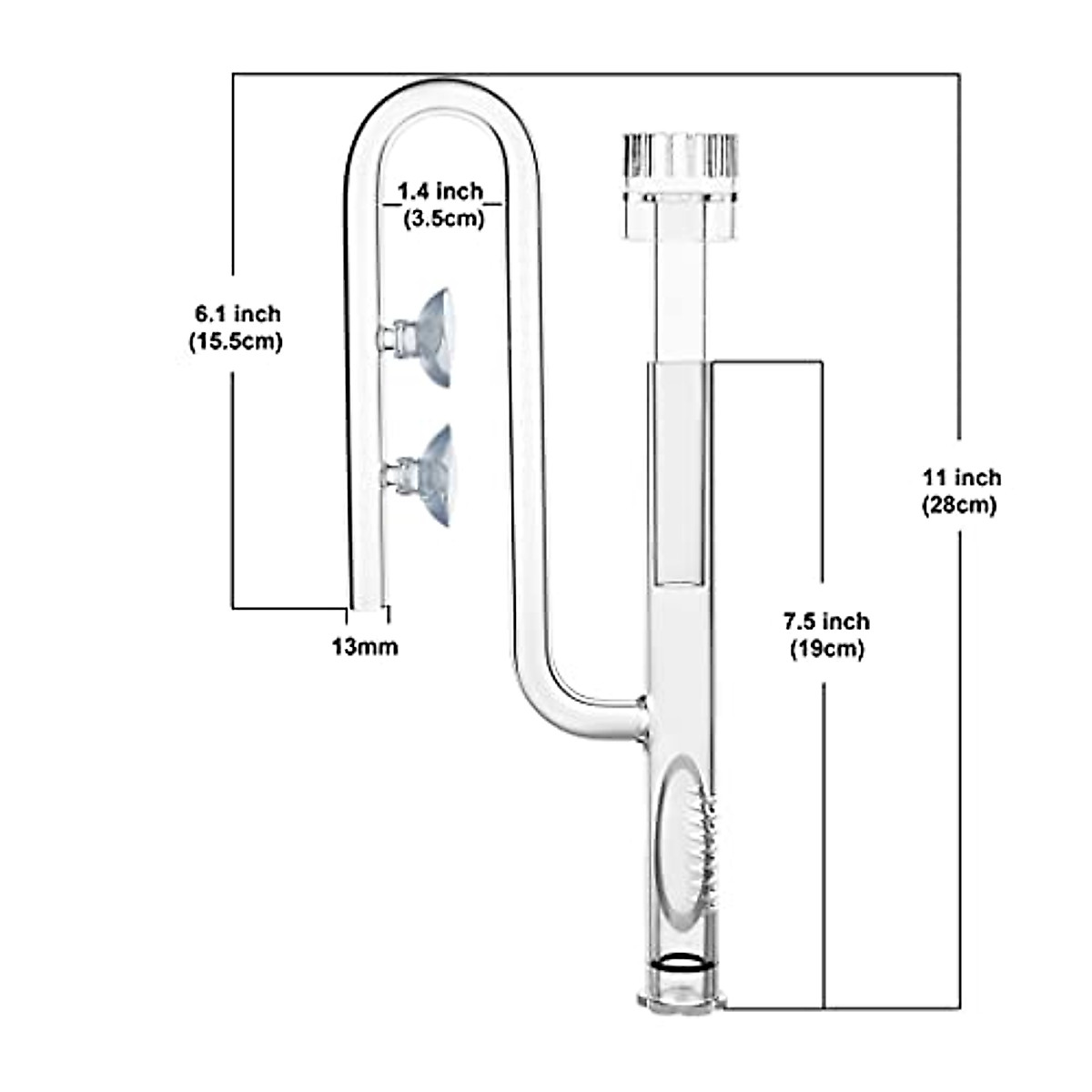 JARDLI Glass Lily Pipe Inflow with Surface Skimmer for Aquarium Planted Tank (13mm for 12/16mm (1/2'' i.d.) tubing)