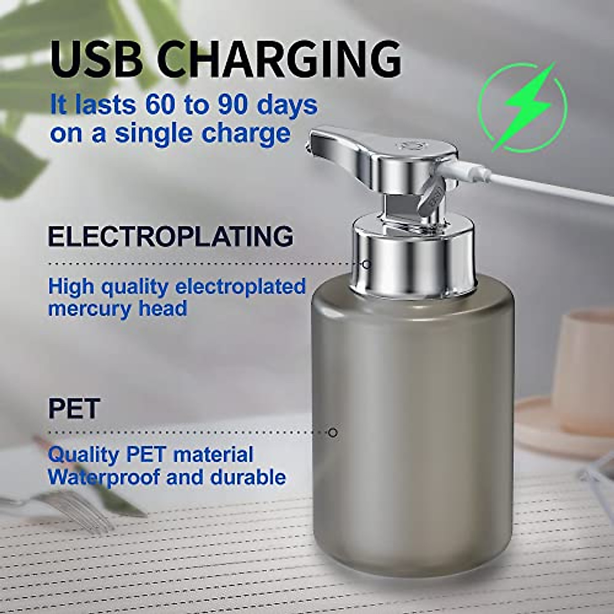 SYMINI Automatic Soap Dispenser, 11 oz Foam Hand Soap Dispenser, Rechargeable Touchless Foam Soap Dispenser for Bathroom Kitchen Office (Grey)