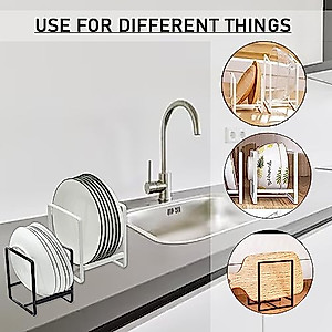 ALKAMI 4 Pack Bowl & Plate Holder Organizers - Small & Large Upright Cabinet Dish Racks for Kitchen Counter, Cupboards - Anti-Scratch & Durable Iron - Drying & Storage Rack for Small Spaces - White