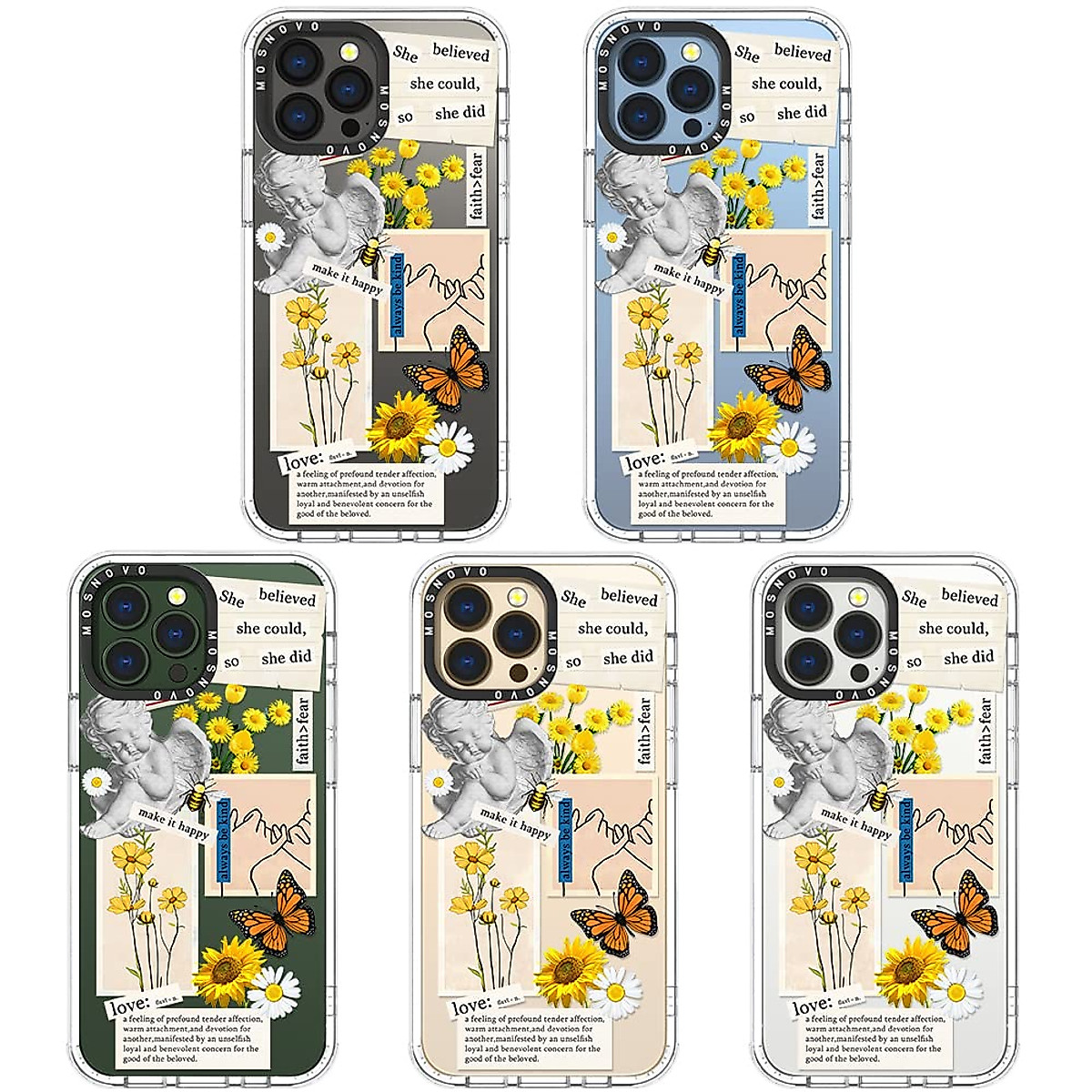 MOSNOVO Case for iPhone 13 Pro Max, [Buffertech 6.6ft Military-Grade Drop Protection] [Anti Peel Off Tech] Clear TPU Bumper Phone Case Cover Design - Vintage Collage Art