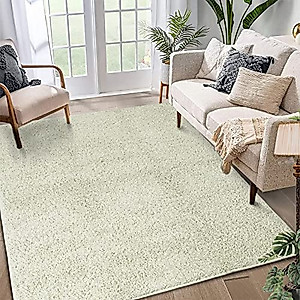 Zacoo Premium Shag Rug 8' x 10' for Bedroom Soft Non Slip Floor Carpet Plush Shaggy Area Rug Non Shedding Thick Carpet Rug Indoor Modern Accent Rug for Living Room Nursery Dorm, Cream White